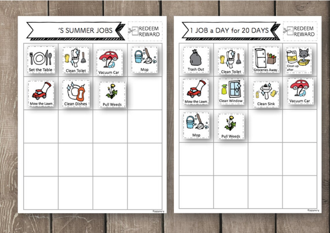 Kids Chore Routine Chart Deluxe DIY Set [printable] Daily, Weekly, 20 ...