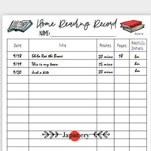 Home Reading Record Chart - Etsy