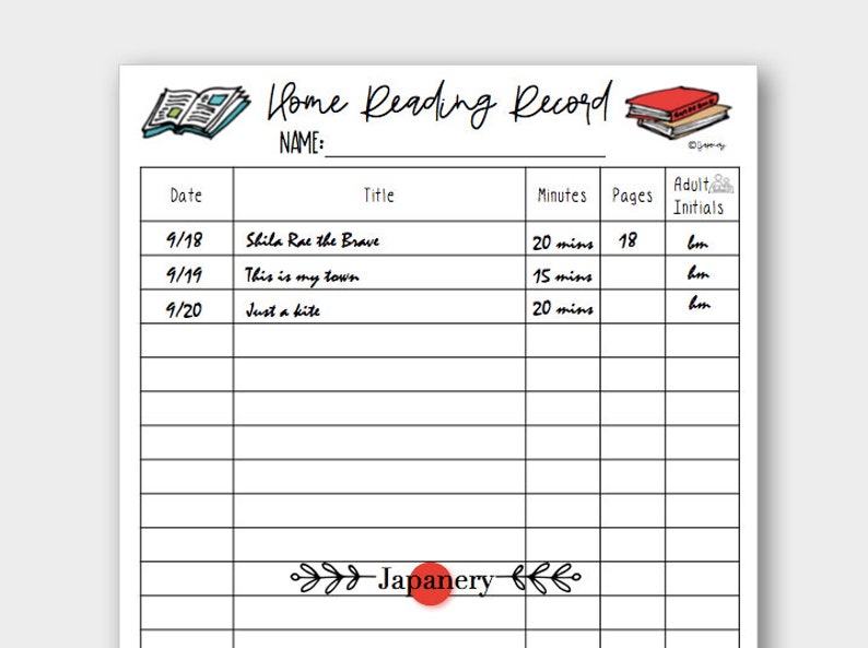 Home Reading Record Chart | Etsy
