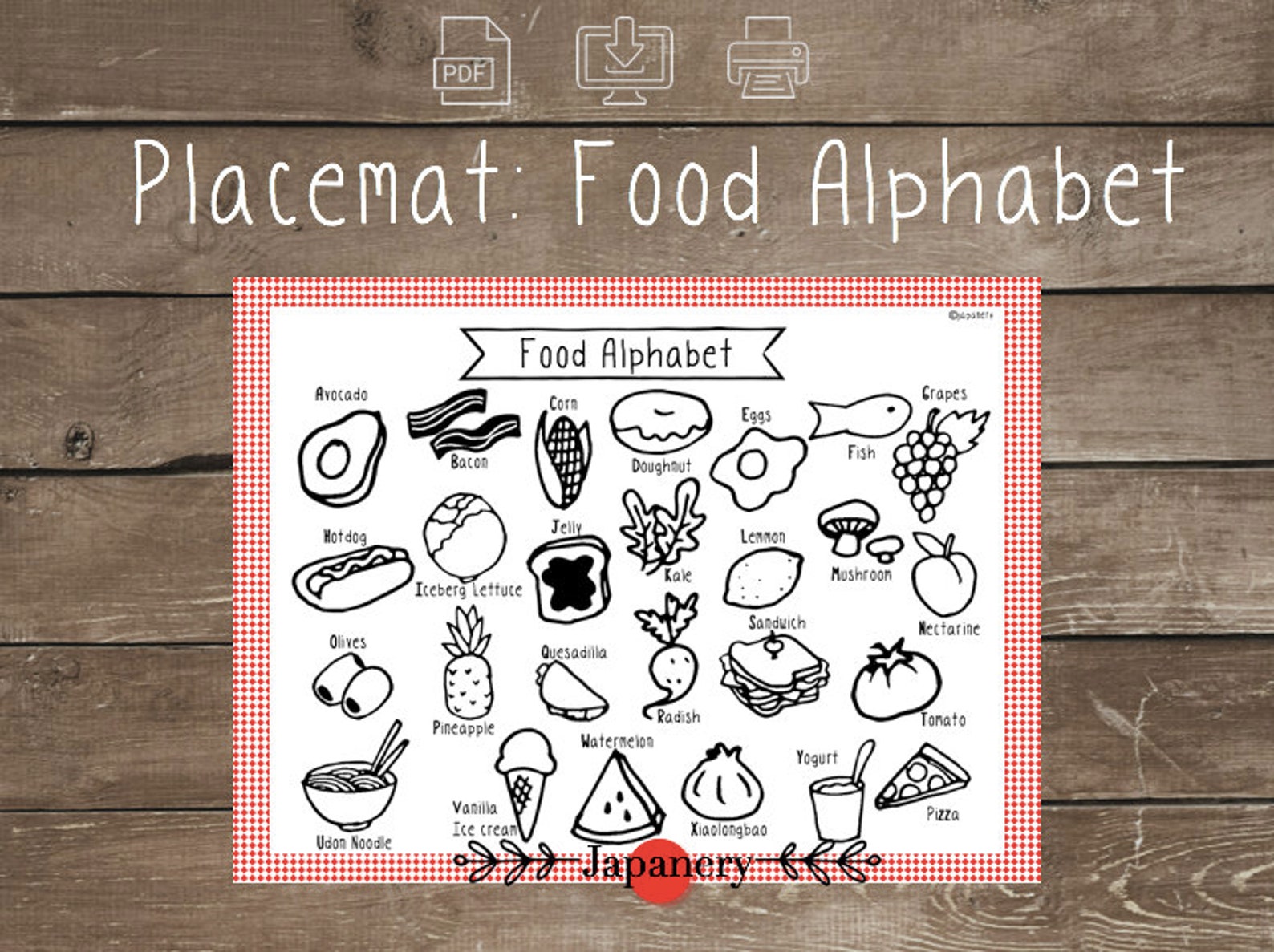 Placemat Printable for Kids |food Alphabet|reusable or Toss Away, Self ...