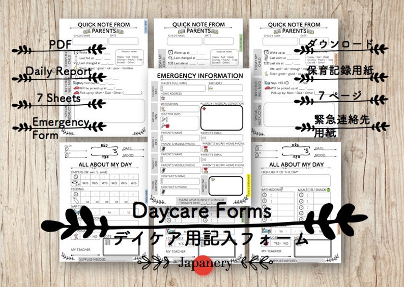 Daycare Daily Report Log Form/ Emergency Contact Form/ Daycare Starter ...