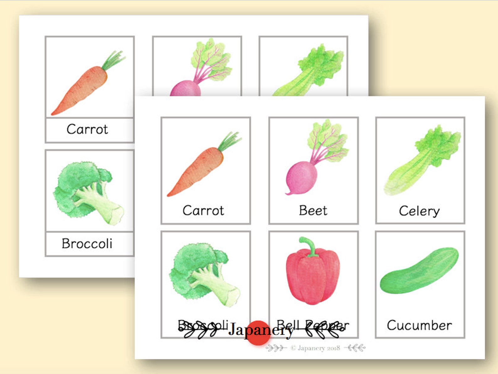 Vegetable 3 Part Cards Montessori english Vegetables - Etsy