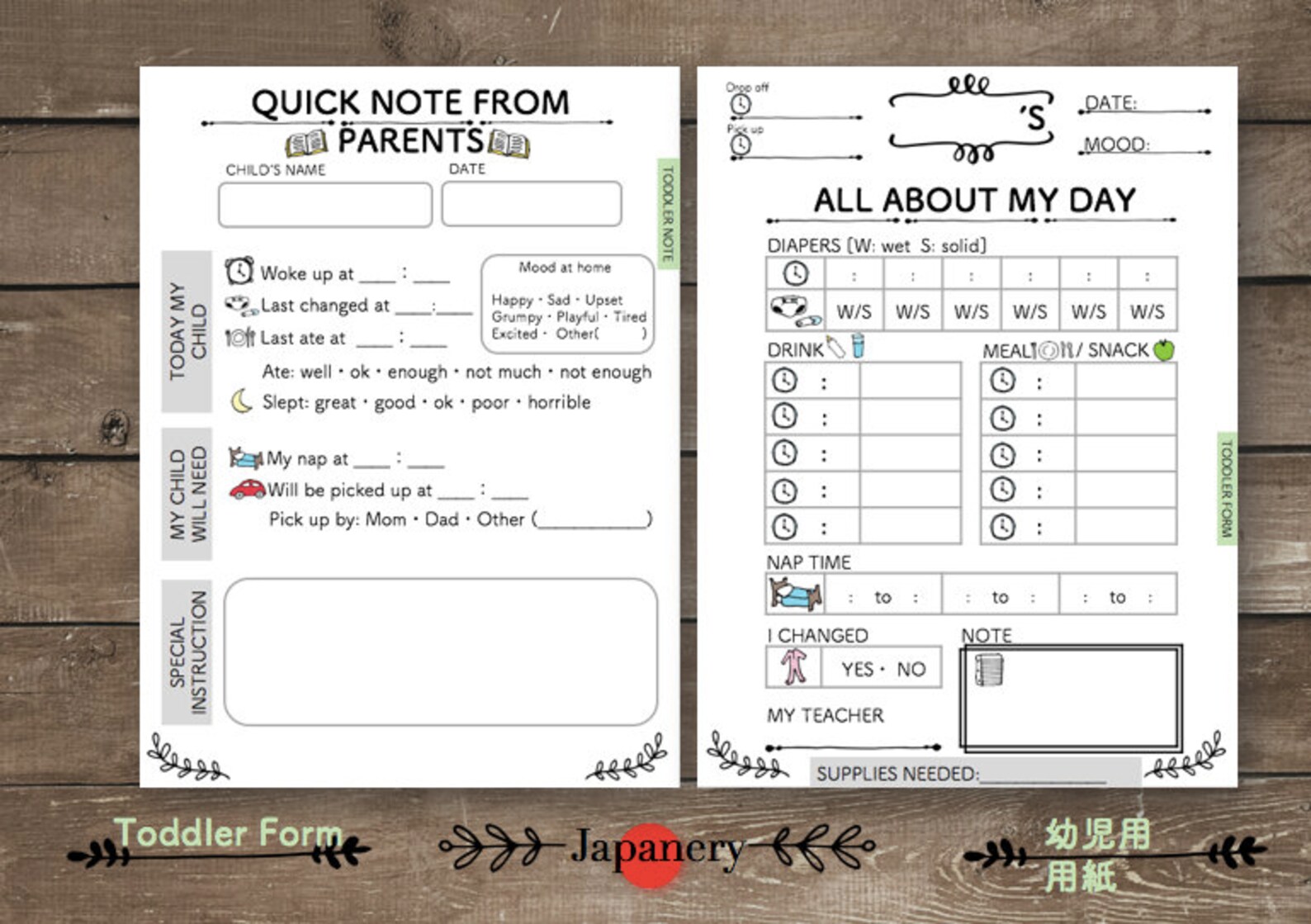 Daycare Daily Report Log Form/ Emergency Contact Form/ Daycare Starter ...