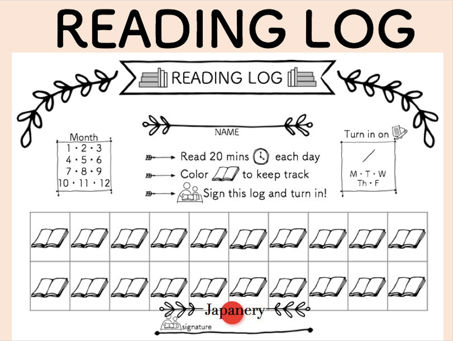 Reading Log Printable---simple Minimalist| Homeschool | Teacher ...