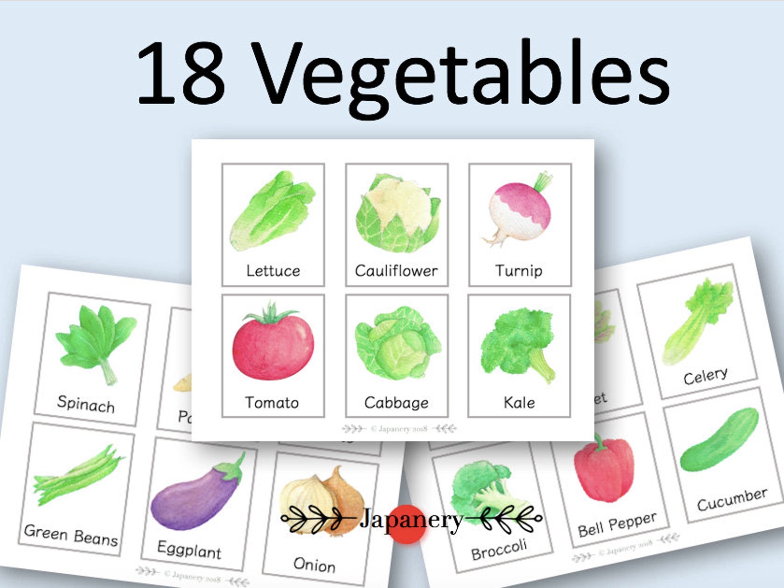 Vegetable 3 Part Cards Montessori english Vegetables - Etsy