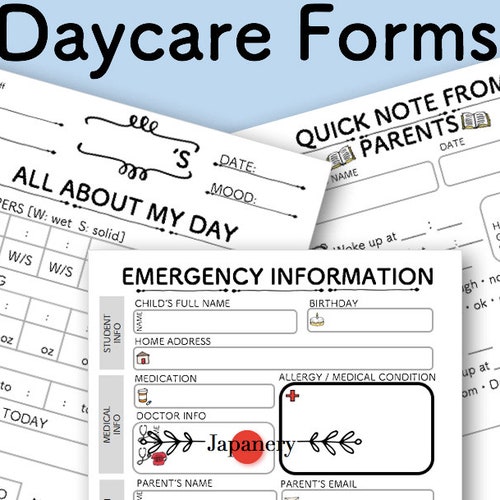 Daycare Daily Report Log Form/ Emergency Contact Form/ Daycare | Etsy