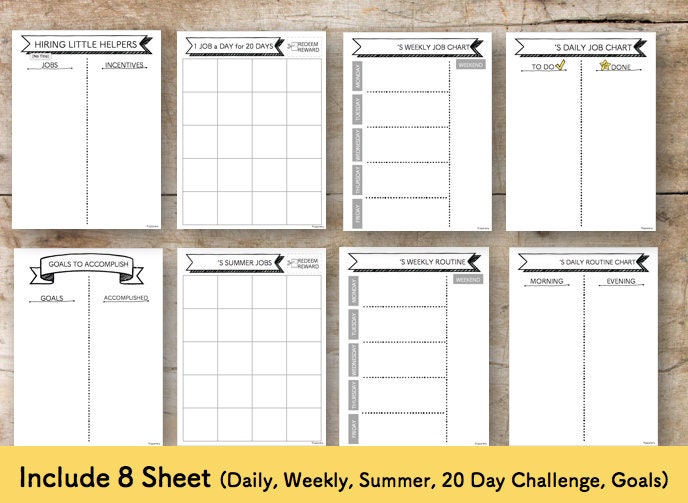 Kids Chore Routine Chart Deluxe DIY Set [printable] Daily, Weekly, 20 ...