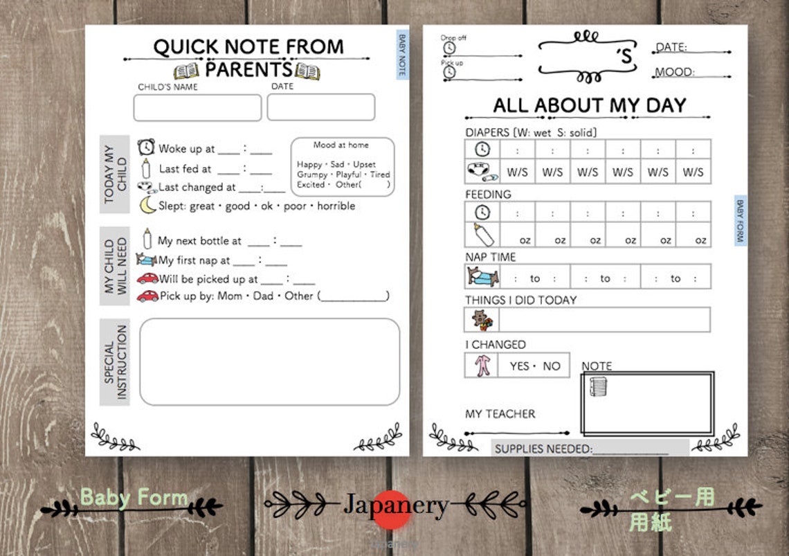 Daycare Daily Report Log Form/ Emergency Contact Form/ Daycare Starter ...