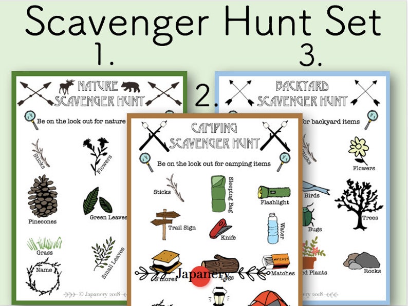 Nature Theme Scavenger Hunt Sheet Set Backyard Camping Nature ...