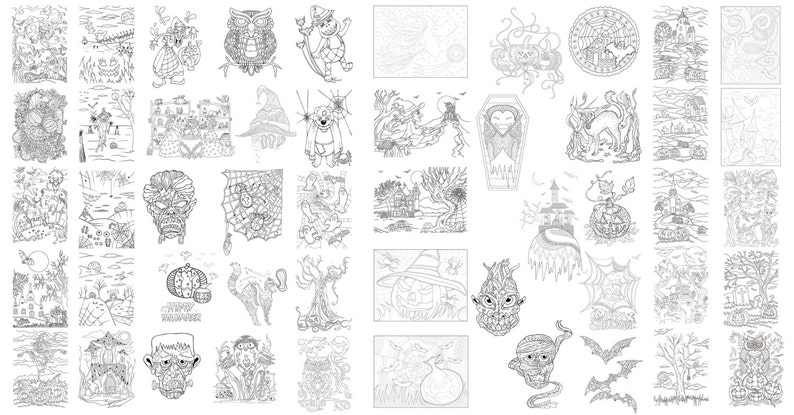 Adult Coloring Book: 50 Halloween Coloring Pages unique - Etsy