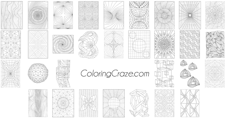 Adult Coloring Book - THREE DIMENSIONS - 30 Geometric Coloring Pages ...