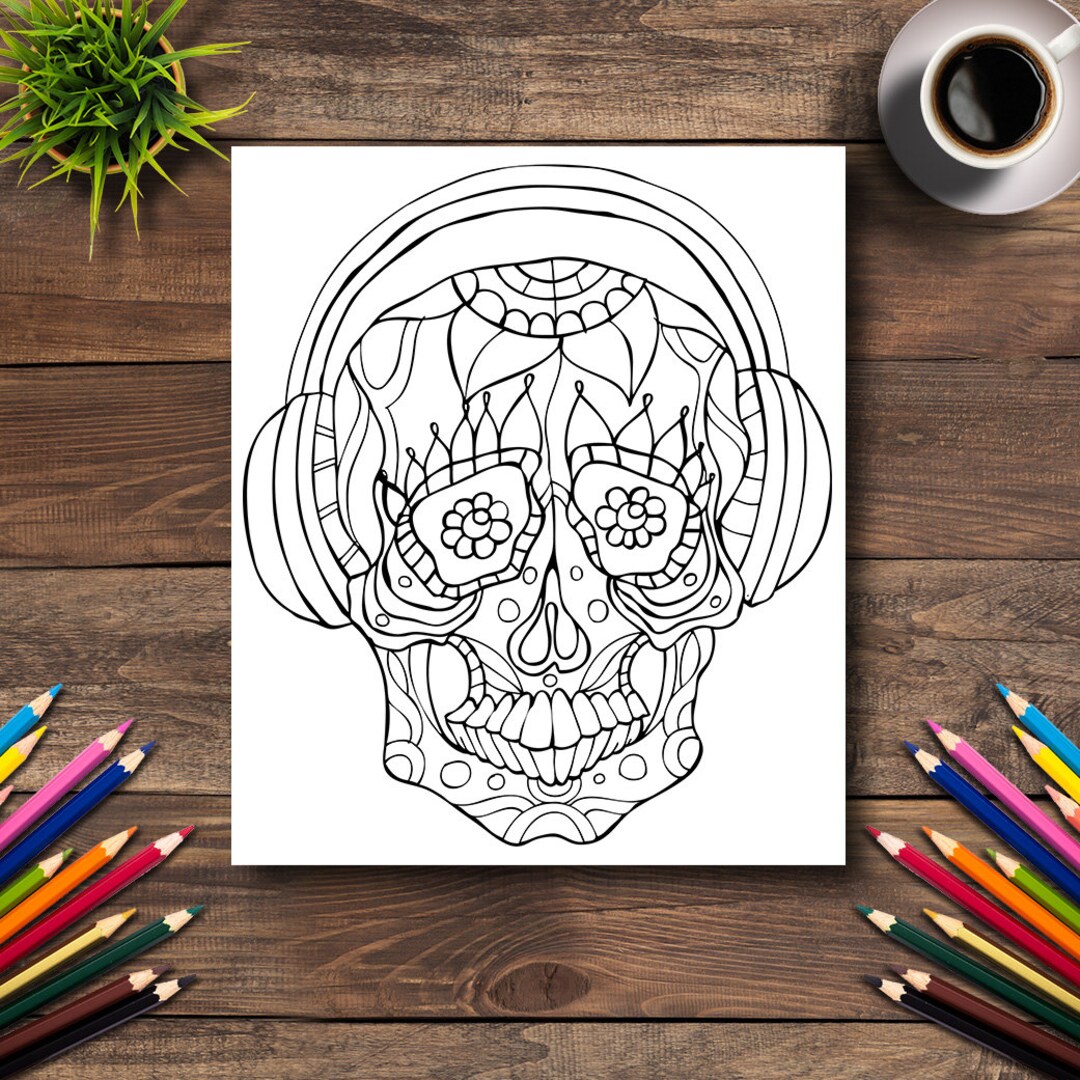 Day of the Dead Coloring Page #8 - DIGITAL (printable PDF Illustration ...