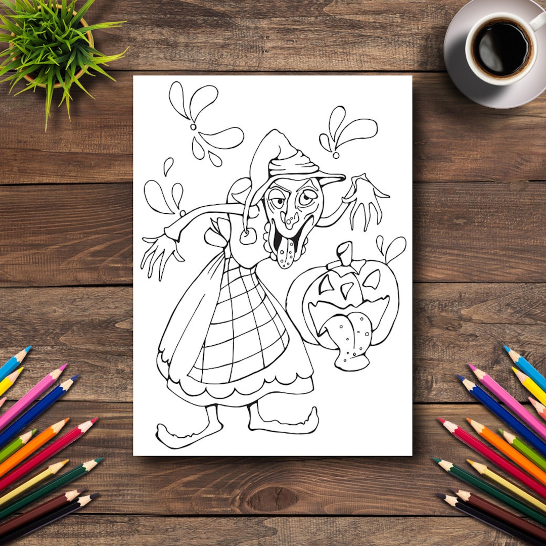 Halloween Witch Coloring Page: Spooky Pumpkin Art (printable PDF) - Etsy