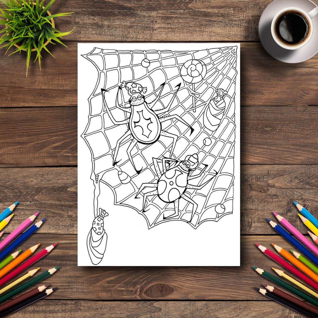 Halloween Spiderweb Coloring Page: Treats & Trick Art (printable PDF ...