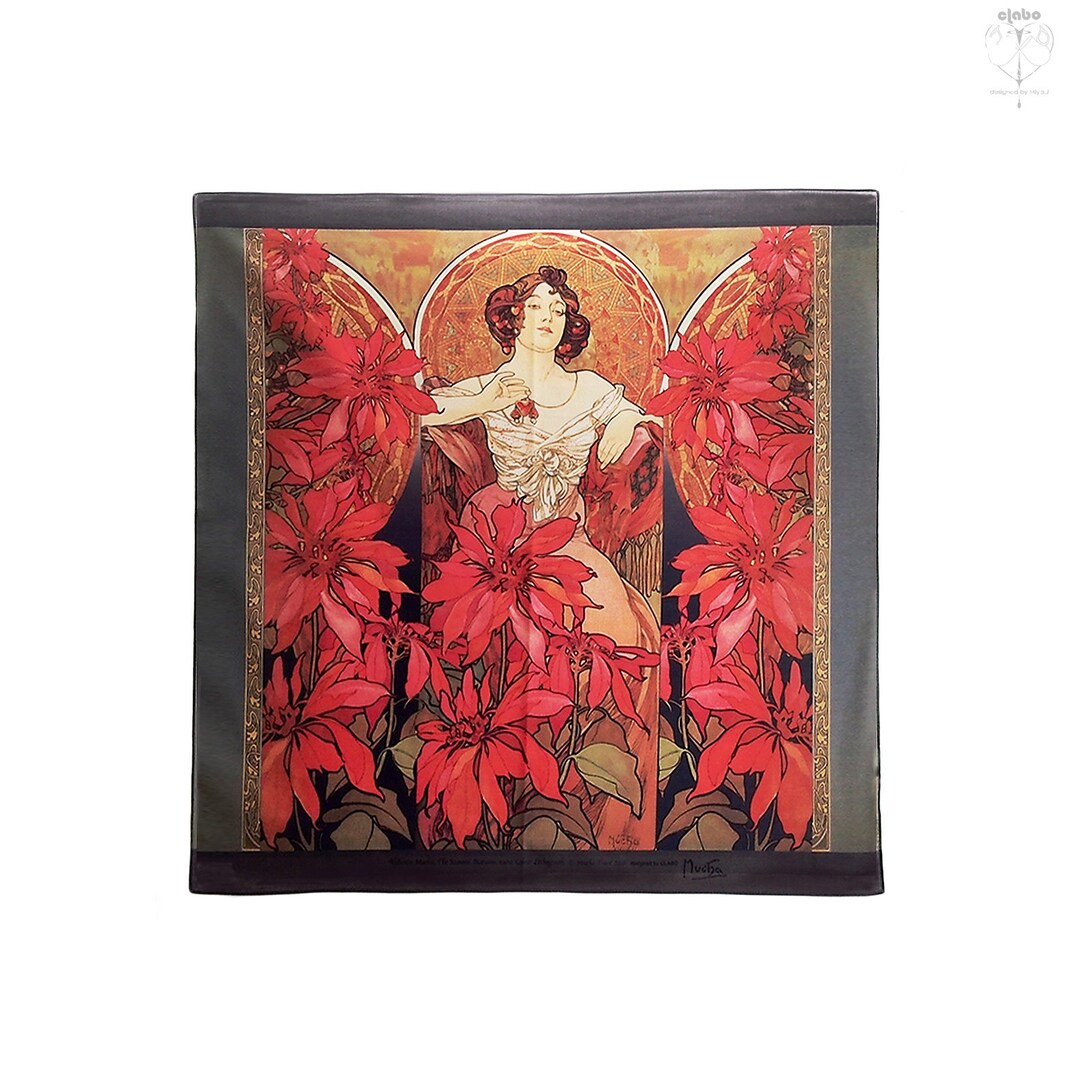 Alphonse Mucha Ruby 23" Large Red & Brown Handkerchief Bandana Combo ...