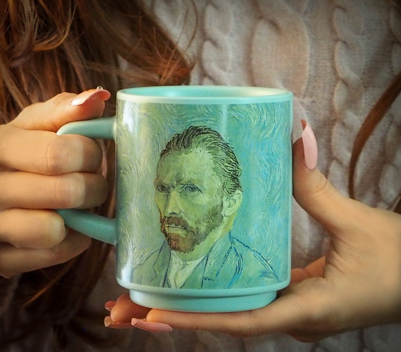 Vincent Van Gogh Self Portrait 10oz Stackable Coffee Mug Mint Blue ...