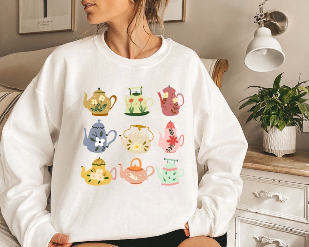 Cottagecore Teapot Sweatshirt Vintage Teapots Gift for Tea Drinkers ...