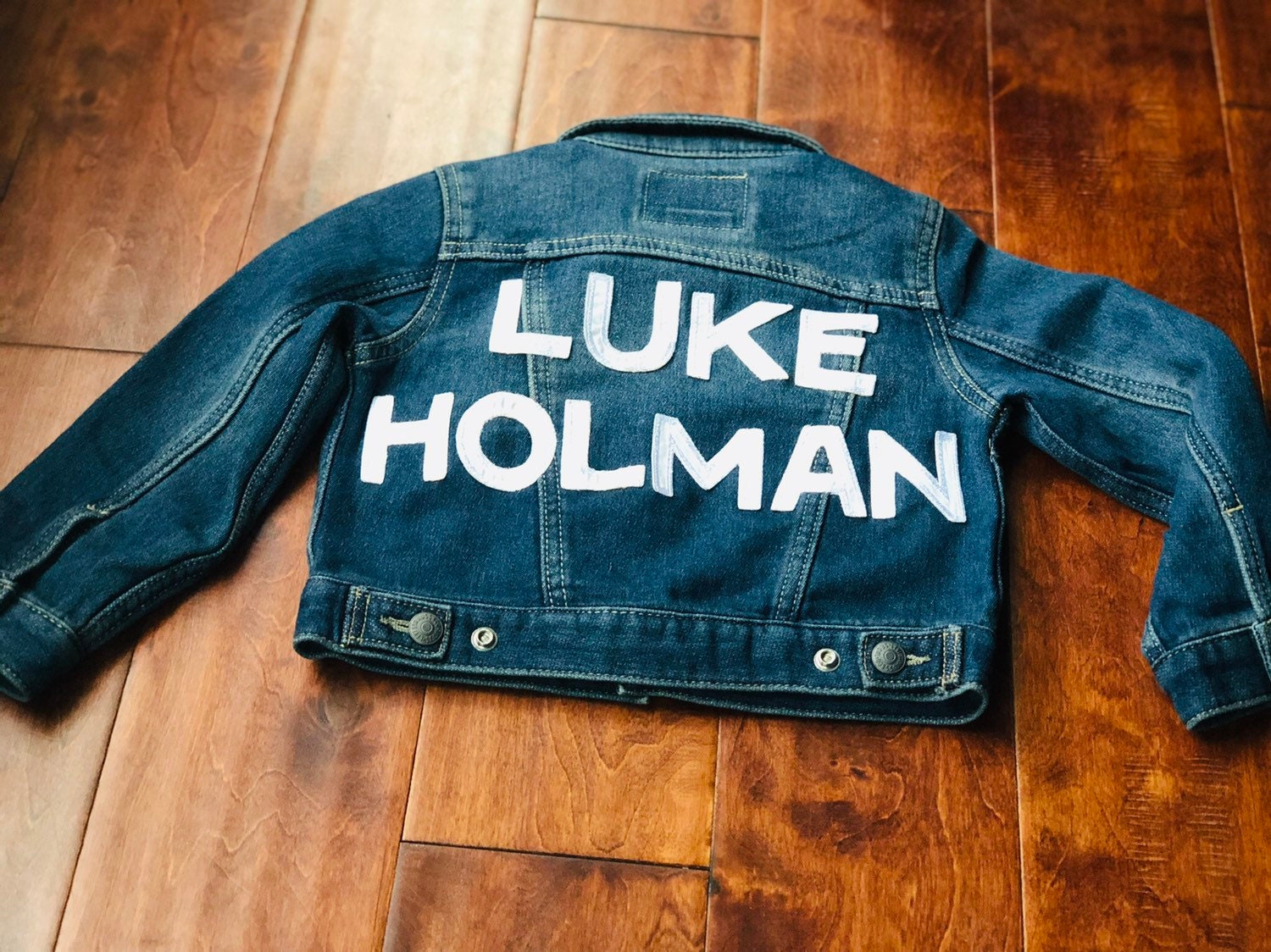 Child Denim Jacket - Letterman Style - Custom Child Name Denim Jacket ...