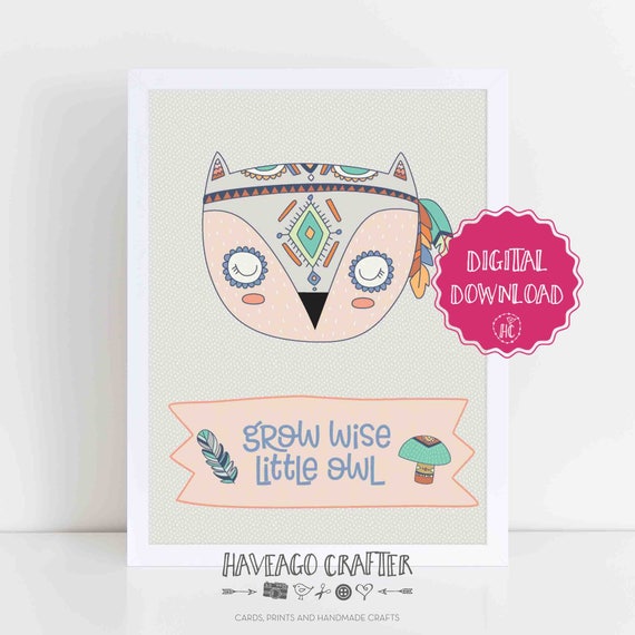 Digital Download Grow Wise Little Owl Woodland Animal Tribal | Etsy