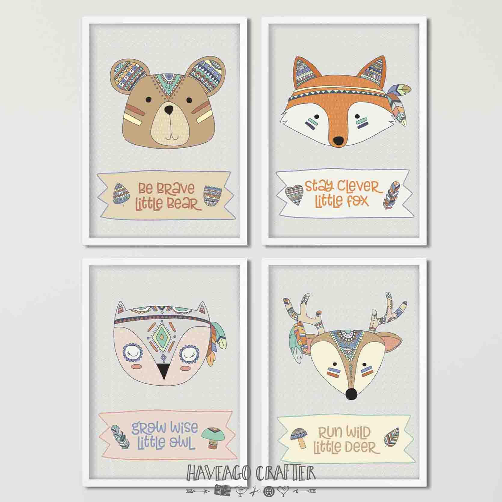Woodland Animal Tribal Nursery Art Print Quotes - Be Brave Little Bear ...