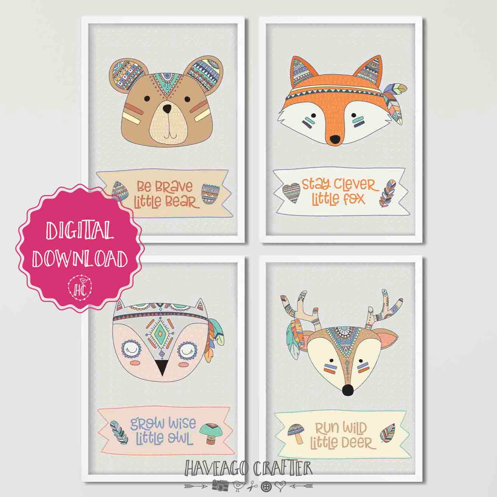 Digital Download Set of 4 Animal Prints A4 Be Brave Little Bear, Grow ...