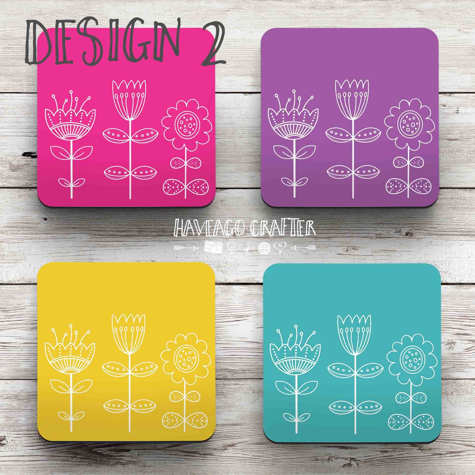 Floral Doodle Midcentury Modern Design Coaster in Pink, Individual ...