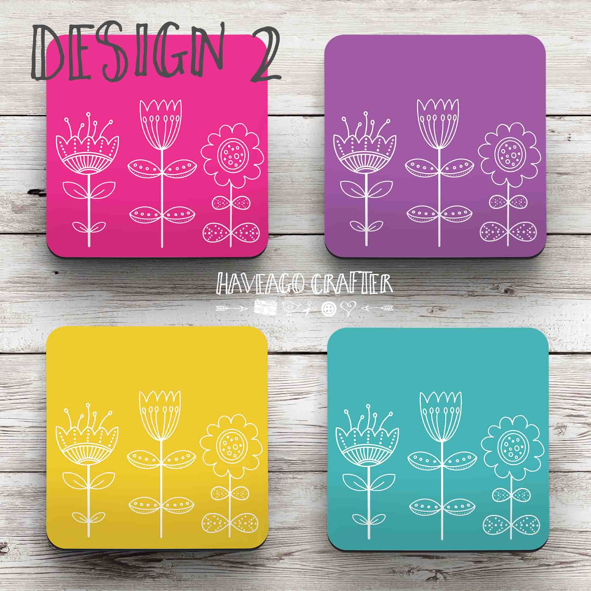 Floral Doodle Midcentury Modern Design Coaster in Pink, Individual ...