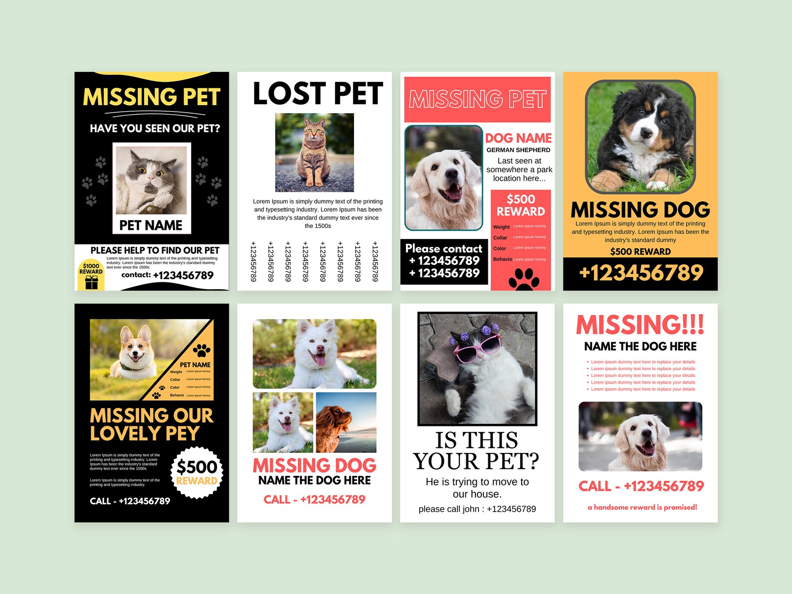 Missing Pet Flyer Template: Editable Lost Pet Poster (digital Download ...
