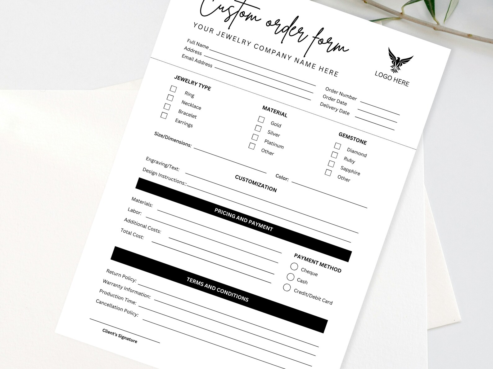 Custom Jewelry Order Form Template, Editable Custom Jewelry Order Form ...