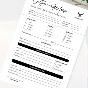 Custom Jewelry Order Form Template, Editable Custom Jewelry Order Form ...