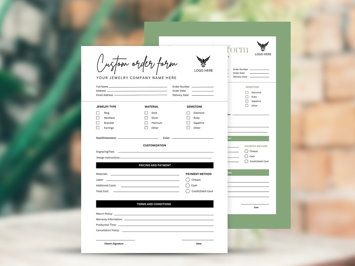 Custom Jewelry Order Form Template, Editable Custom Jewelry Order Form ...