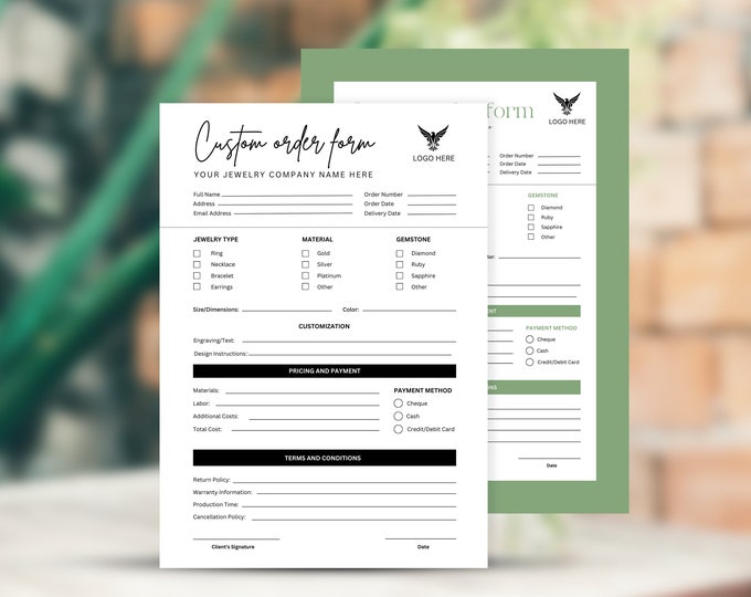 Custom Jewelry Order Form Template, Editable Custom Jewelry Order Form ...