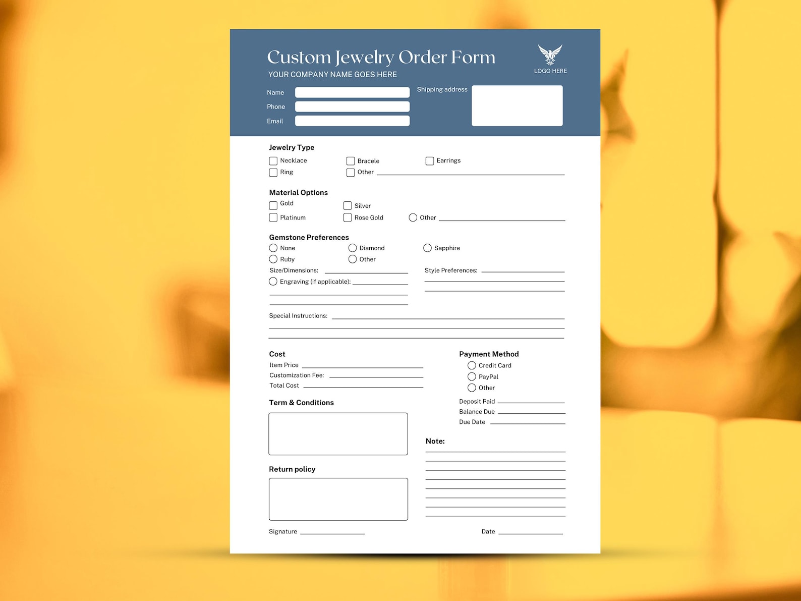 Editable Jewelry Order Form Template: Custom Business Form (CANVA) - Etsy