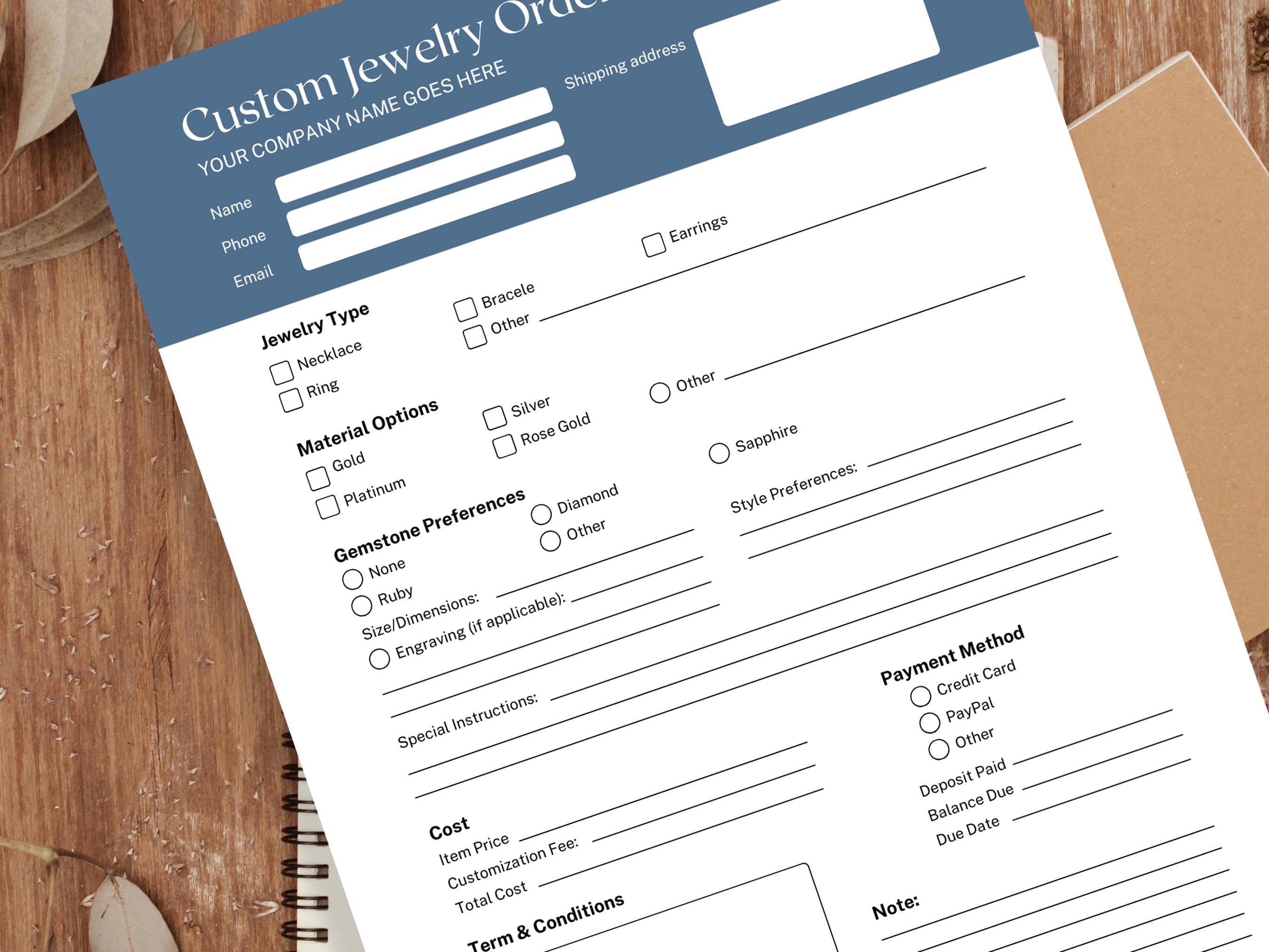Editable Jewelry Order Form Template: Custom Business Form (CANVA) - Etsy