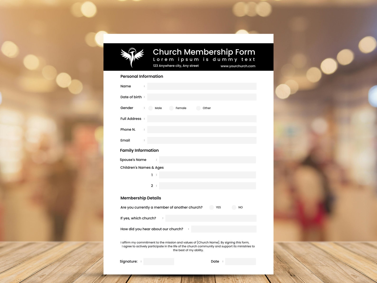 Editable Church Membership Form Template: A4 Canva (digital Download ...