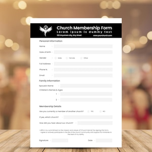 Printable Church Register Form, Editable Church Membership, Form, CANVA ...