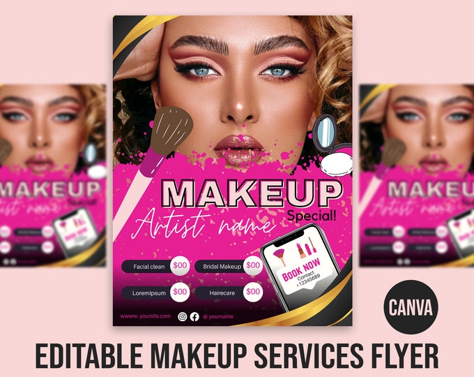 DIY Makeup Services Flyer, Makeup Service Flyer, Editable Makeup ...