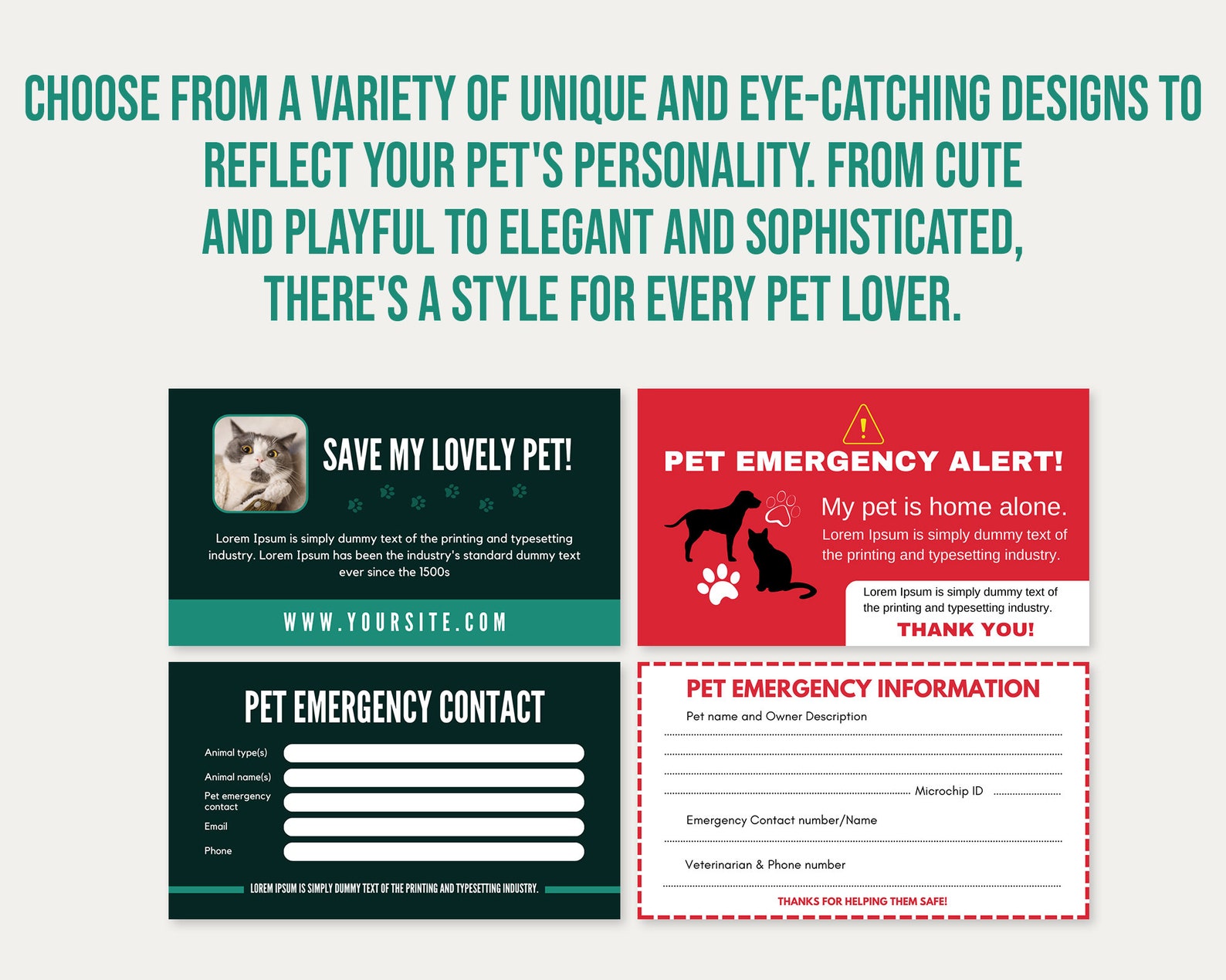 Pet Emergency Contact Cards, Pet Home Alone Templates, Emergency Pets ...