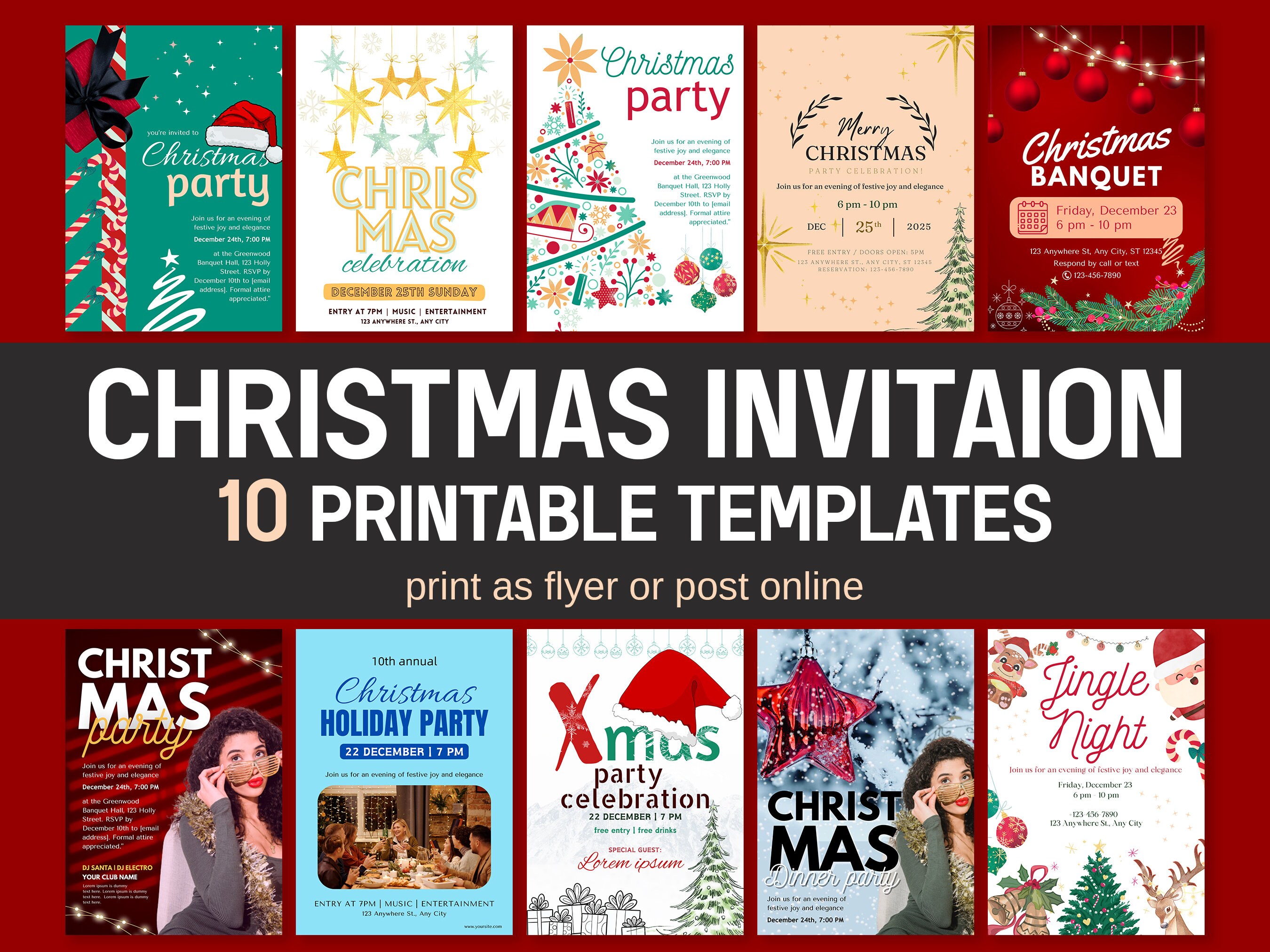 Editable Christmas Party Invitation, Printable Christmas Party Flyer ...