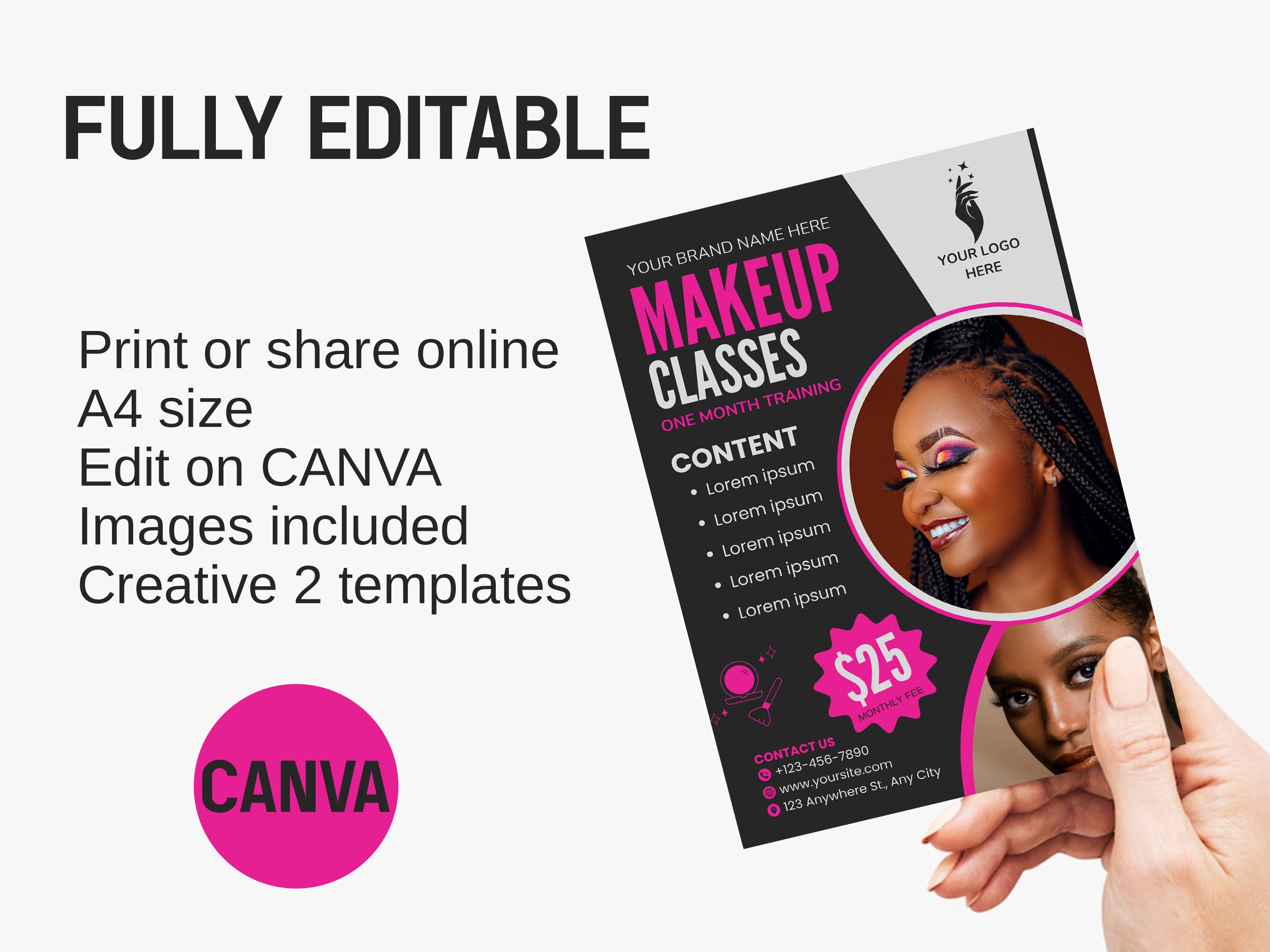 Makeup Classes Flyer, Makeup Flyer, Beauty Flyer, DIY Flyer Template ...