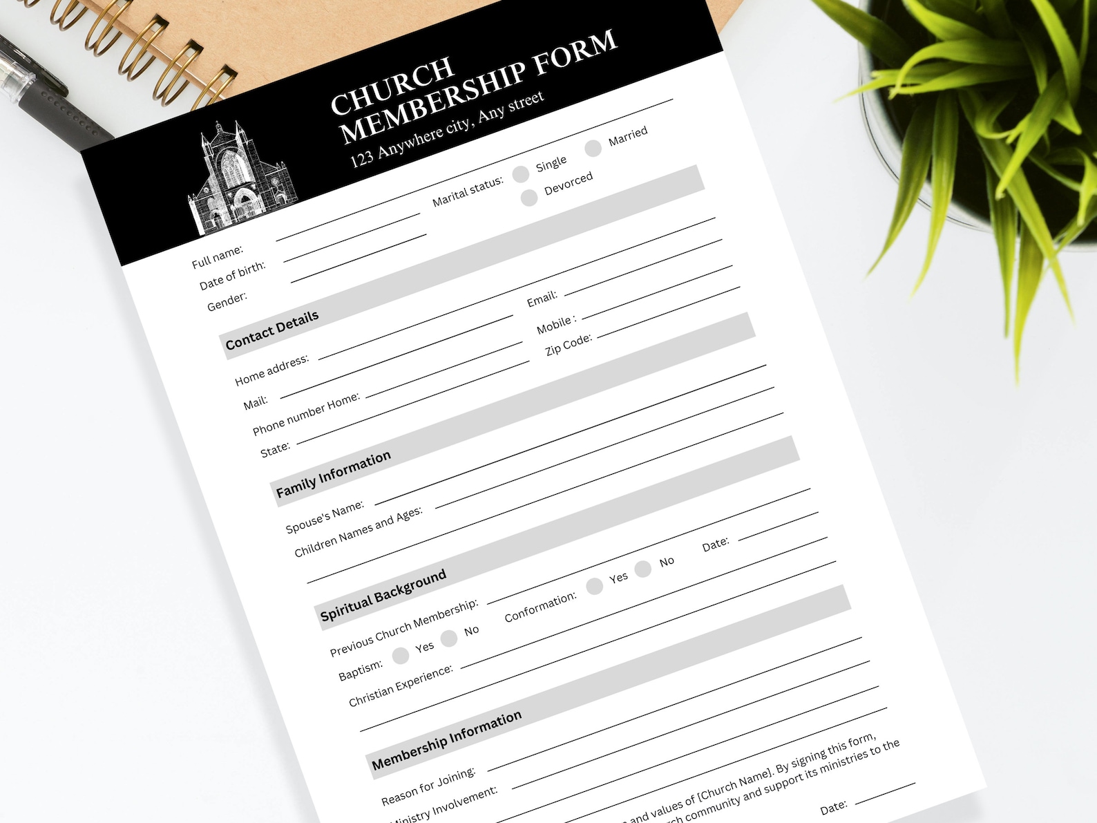 Editable Church Membership Form Template: Printable A4 (CANVA) - Etsy