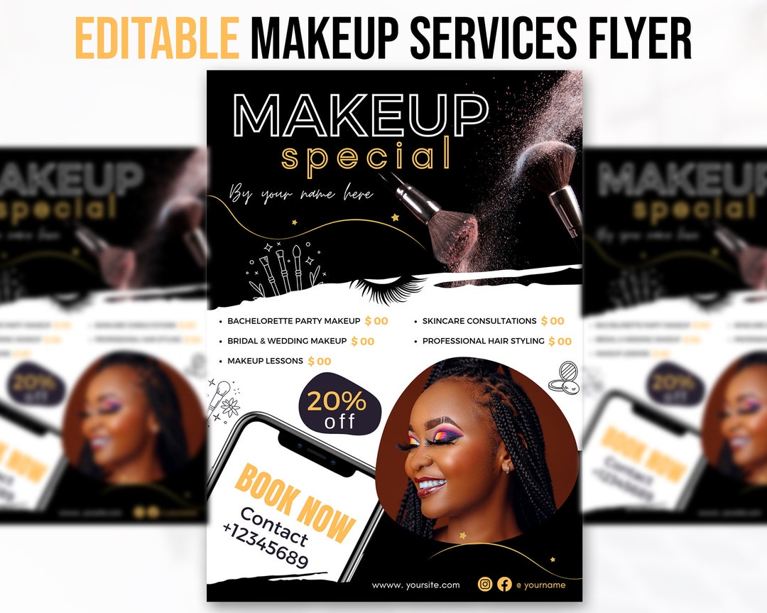 DIY Makeup Services Flyer, Makeup Service Flyer, Editable Makeup Flyer ...