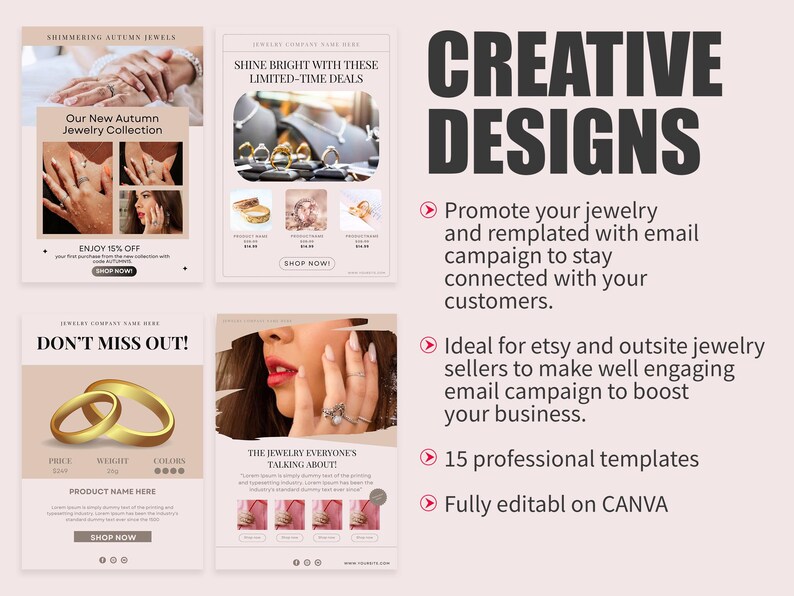 Jewelry Email Marketing Templates: CANVA Newsletter Designs (15 ...