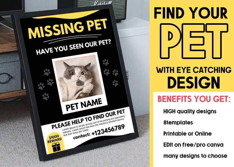 Missing Pet Flyer Template: Editable Lost Pet Poster (digital Download ...