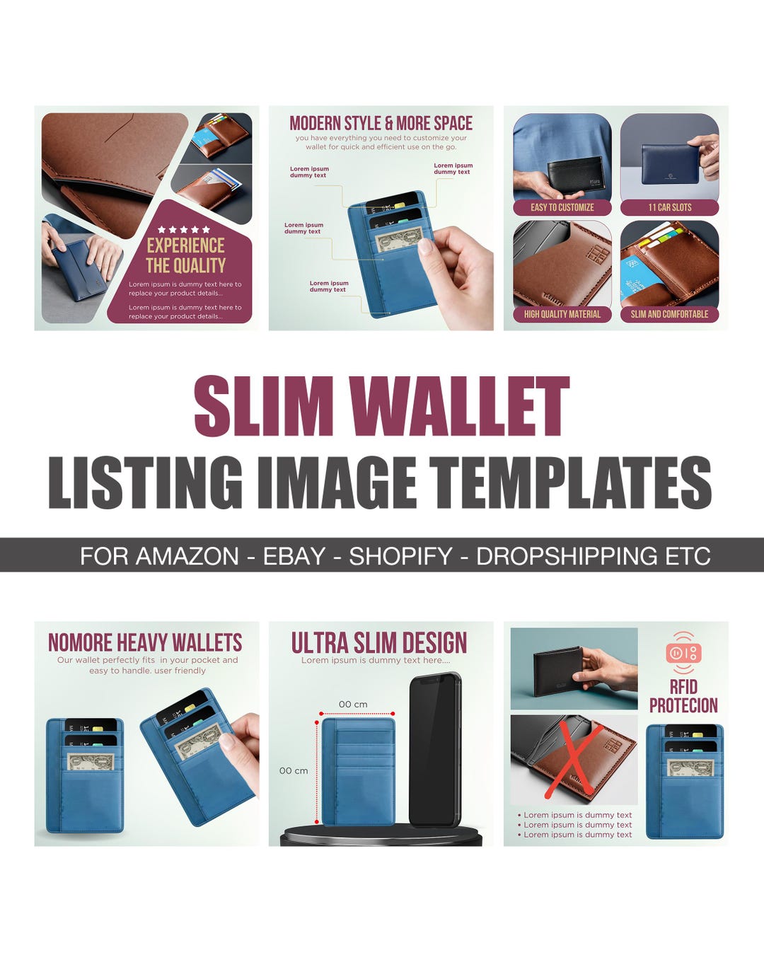 Slim Wallet Listing Image Template: Editable Canva Design - Etsy