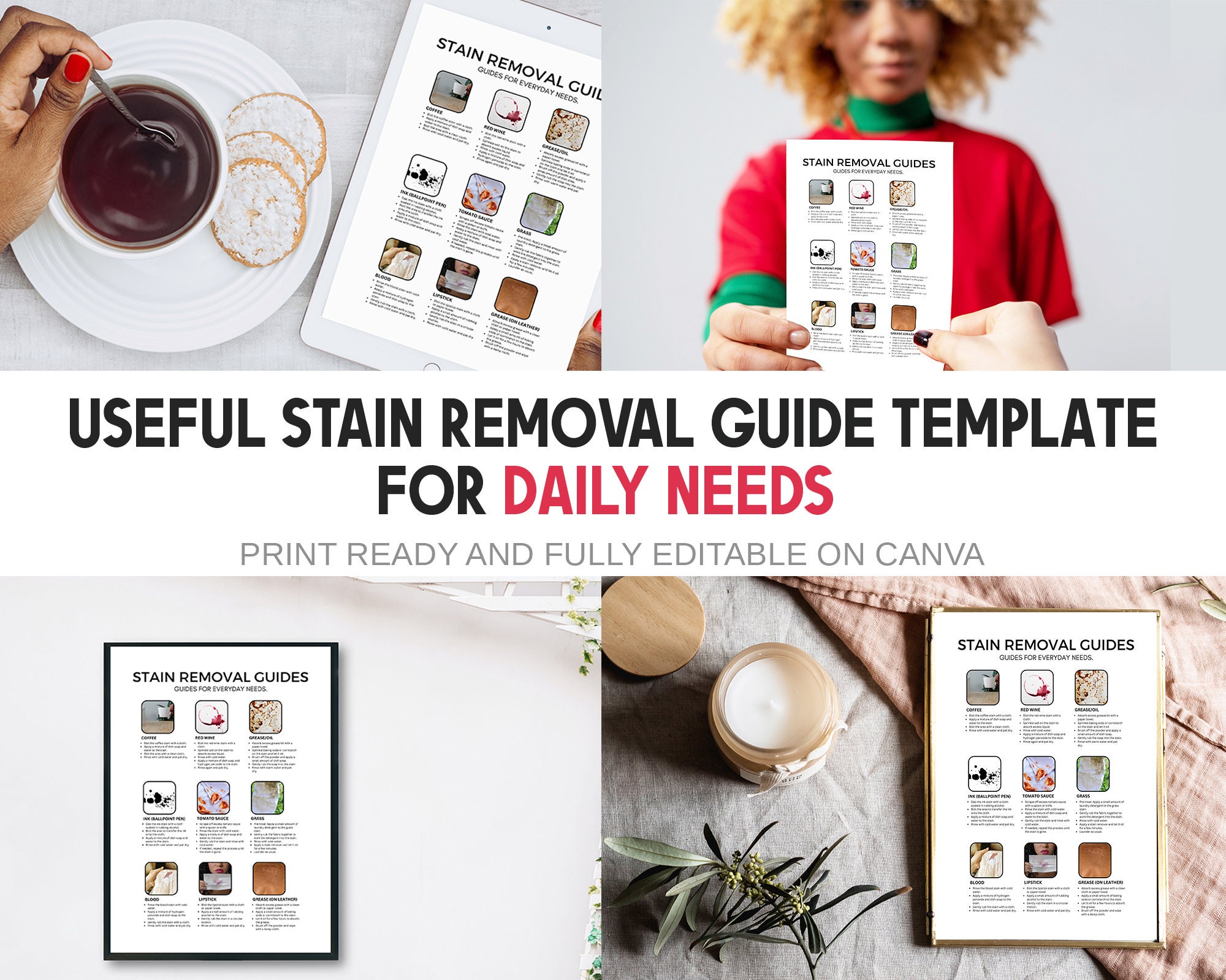 Stain Removal Guide Templates, Stain Removal Guide for Daily Needs ...