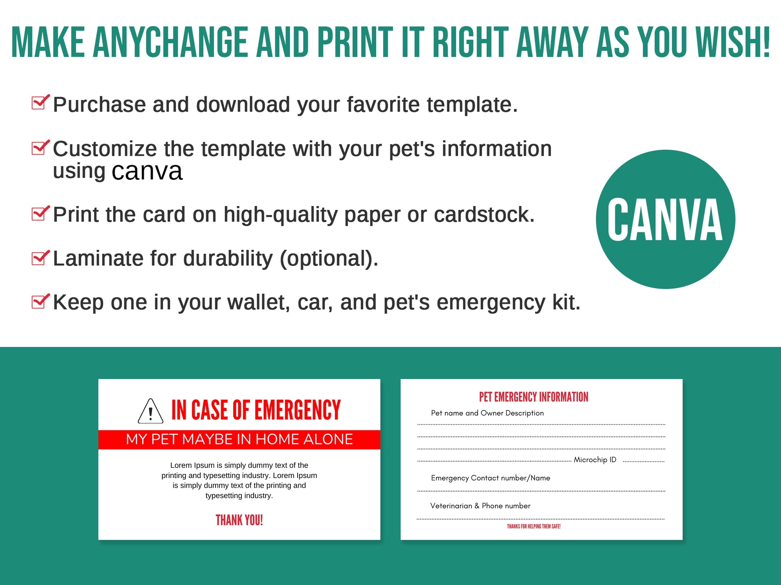 Pet Emergency Contact ID, Pet Home Alone Templates, Emergency Pets at ...