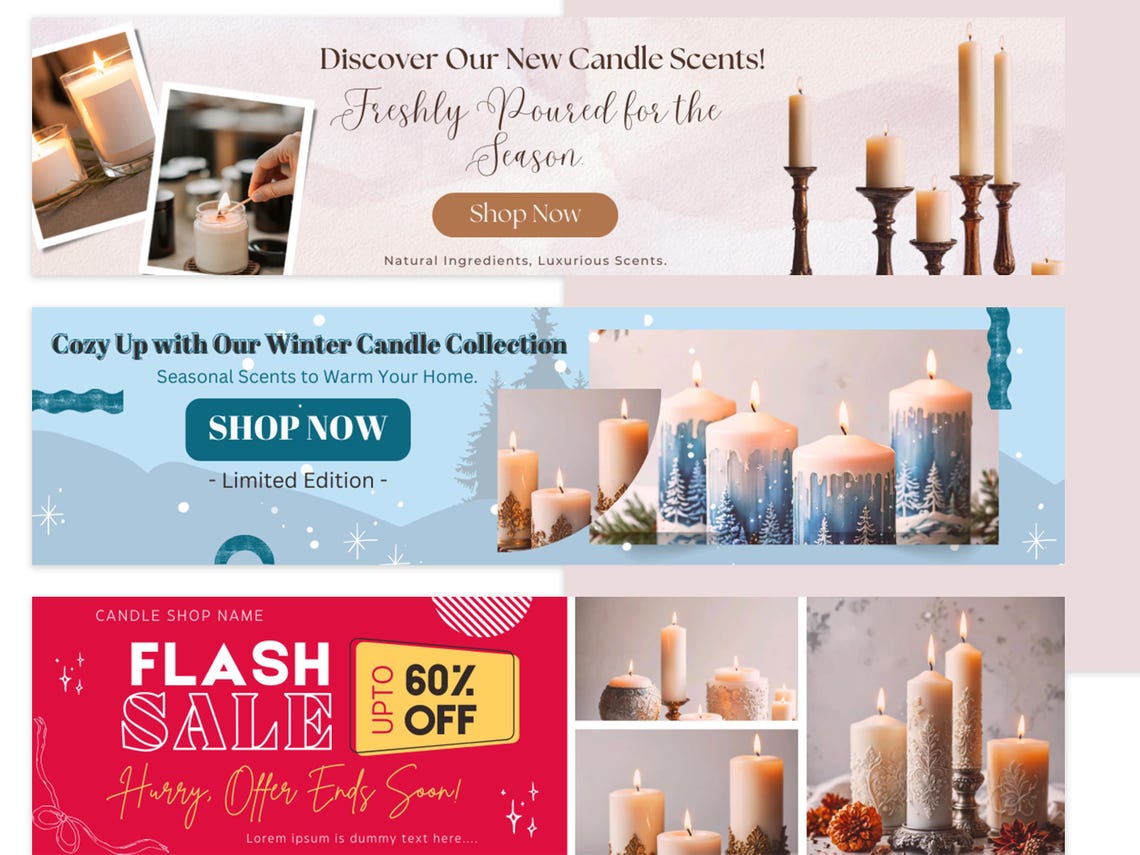 Candle Shop Etsy Banner Templates: Editable Canva Designs (digital ...