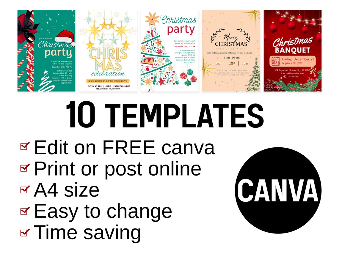 Editable Christmas Party Invitation, Printable Christmas Party Flyer ...