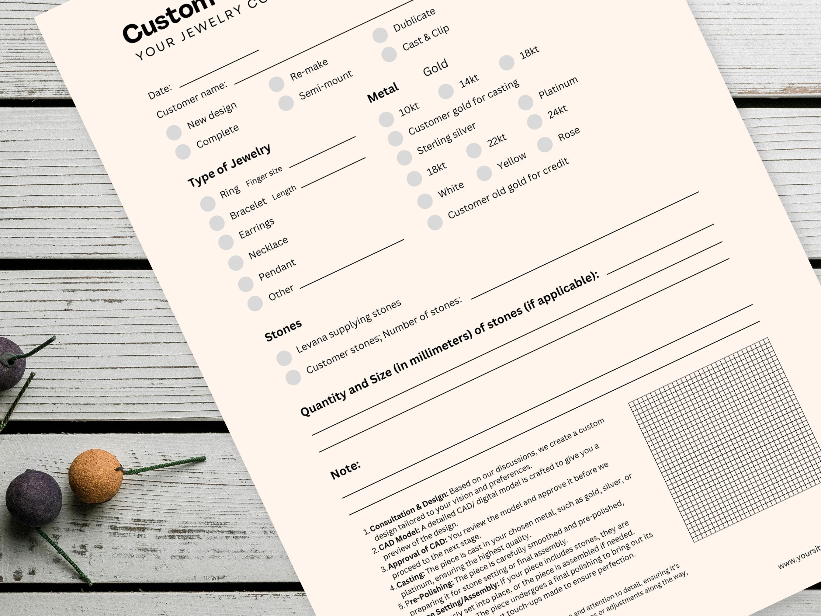 CANVA Custom Jewelry Order Form Template, Custom Jewelry Form ...